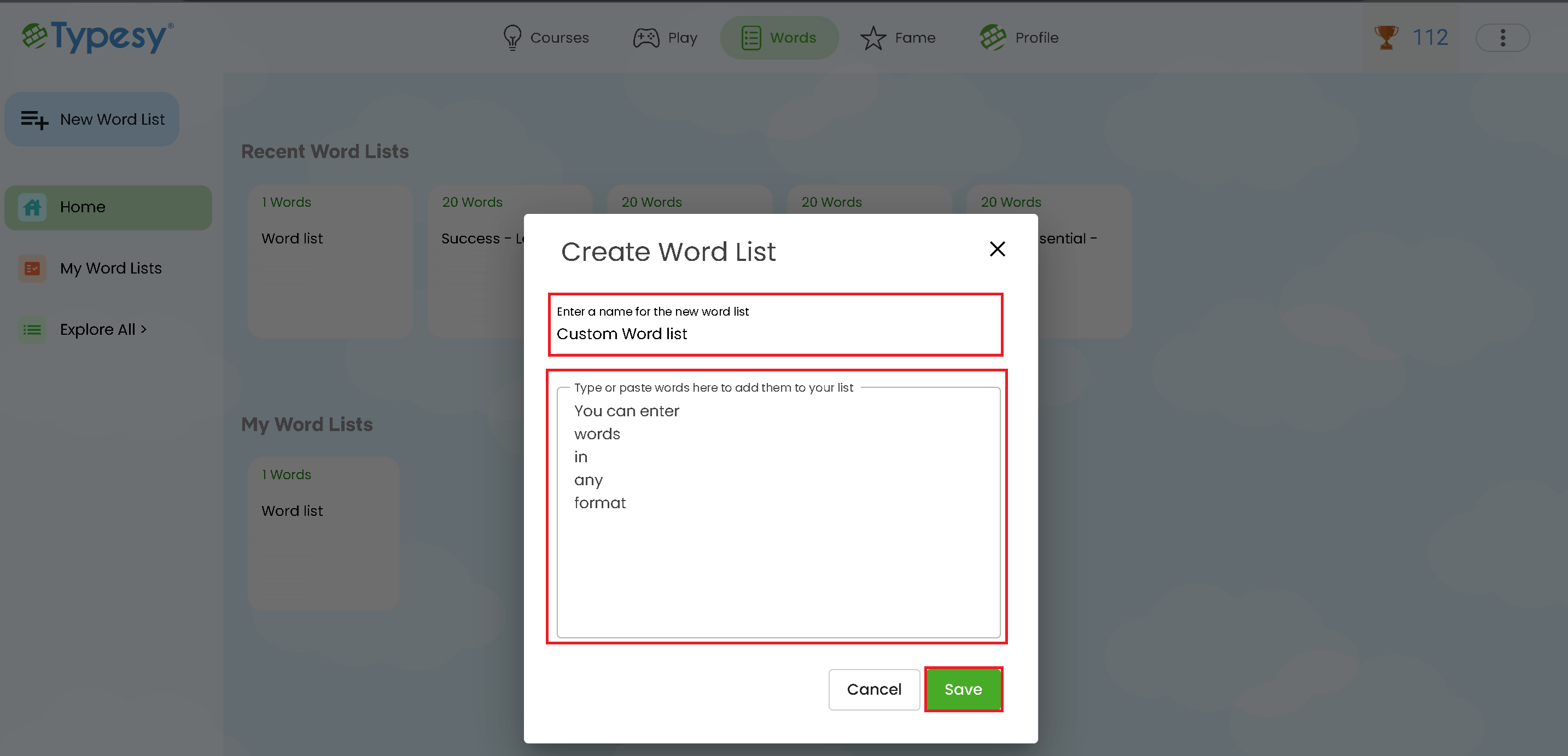 How do I create my own Word List?
